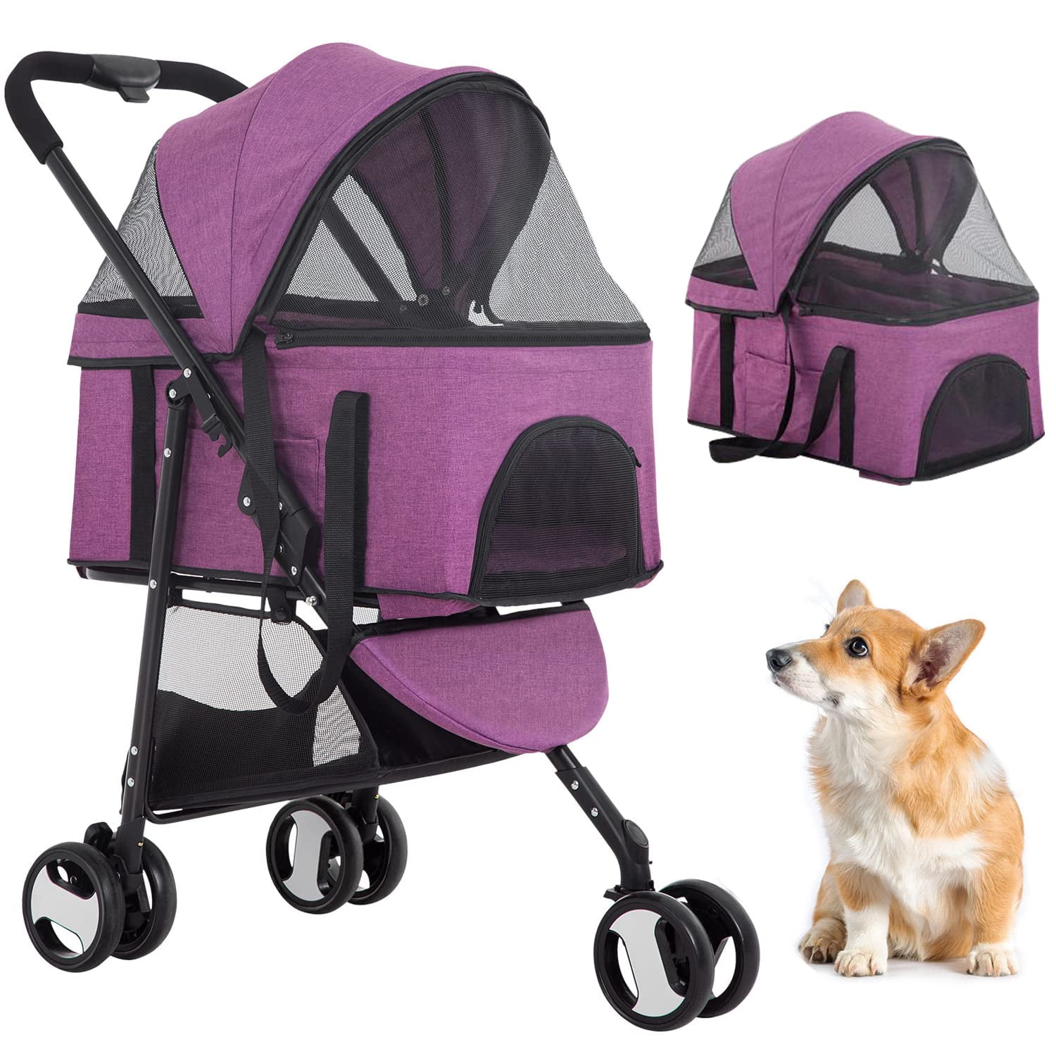 CHLET 3-Wheels Premium 3-in-1 Multifunction Pet Stroller for Medium ...