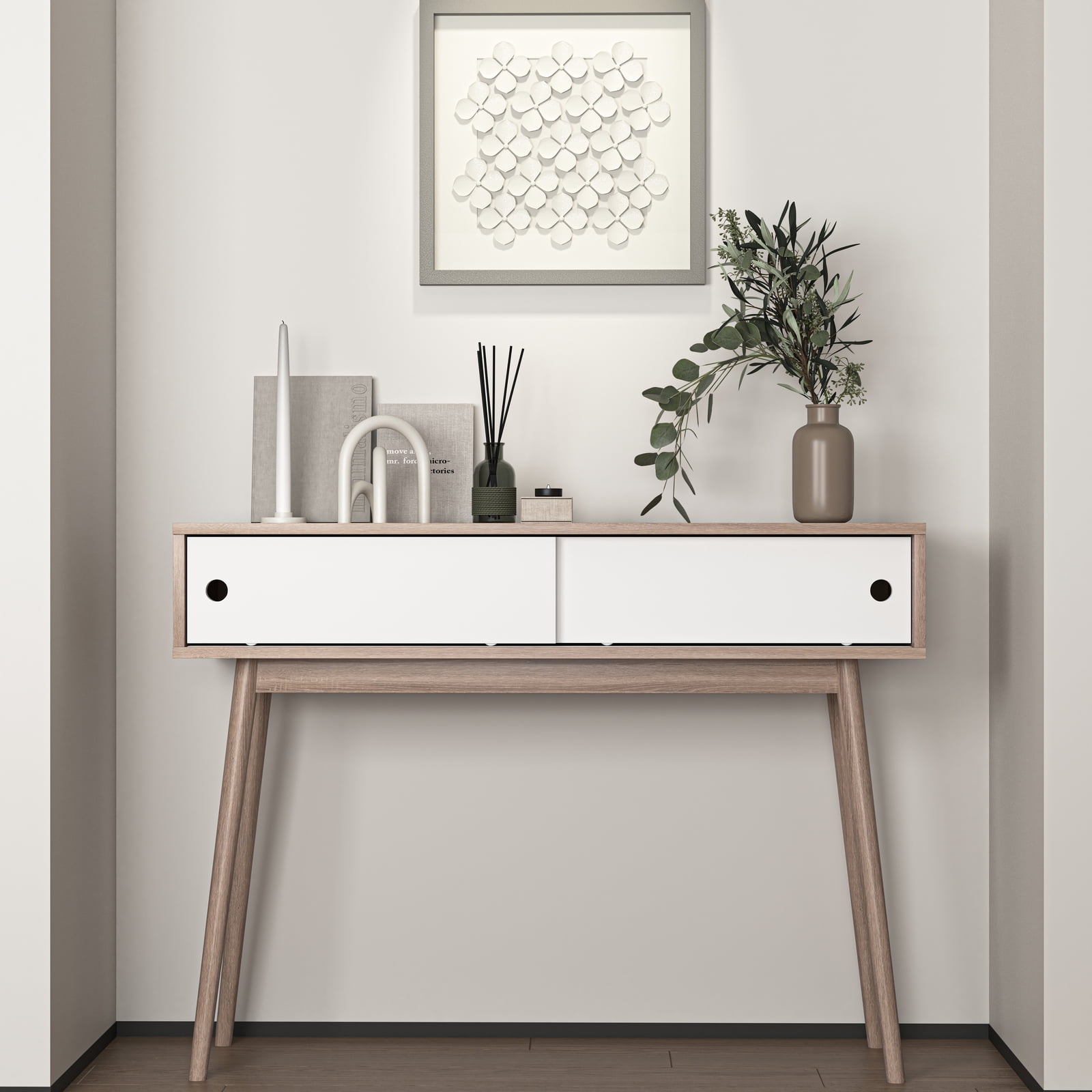 CHLET 39.4" W x 13.8" D x 29.5" H Wood Sofa Table, 2-Tone Design ...