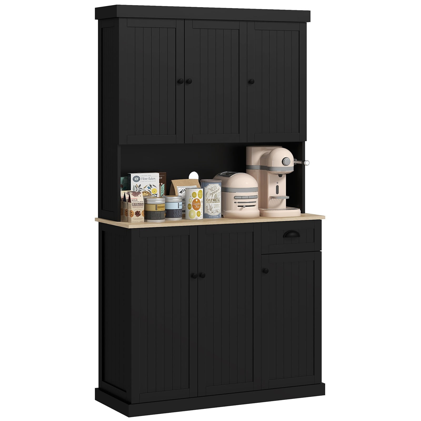 CHLET 71" Buffet with Hutch, Modern Farmhouse Kitchen Pantry Storage ...