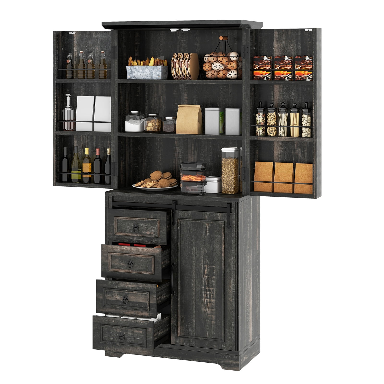 CHLET 71" Tall Kitchen Pantry Storage Cabinet Versatile Storage W/ Barn ...