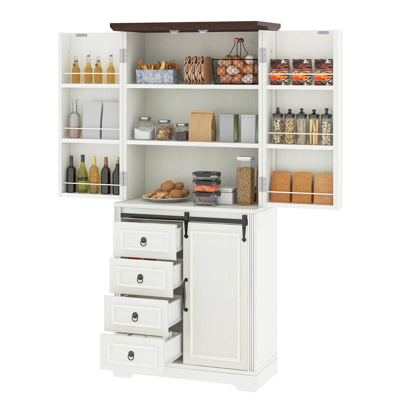 CHLET 71" Tall Kitchen Pantry Storage Cabinet Versatile Storage W/ Barn ...