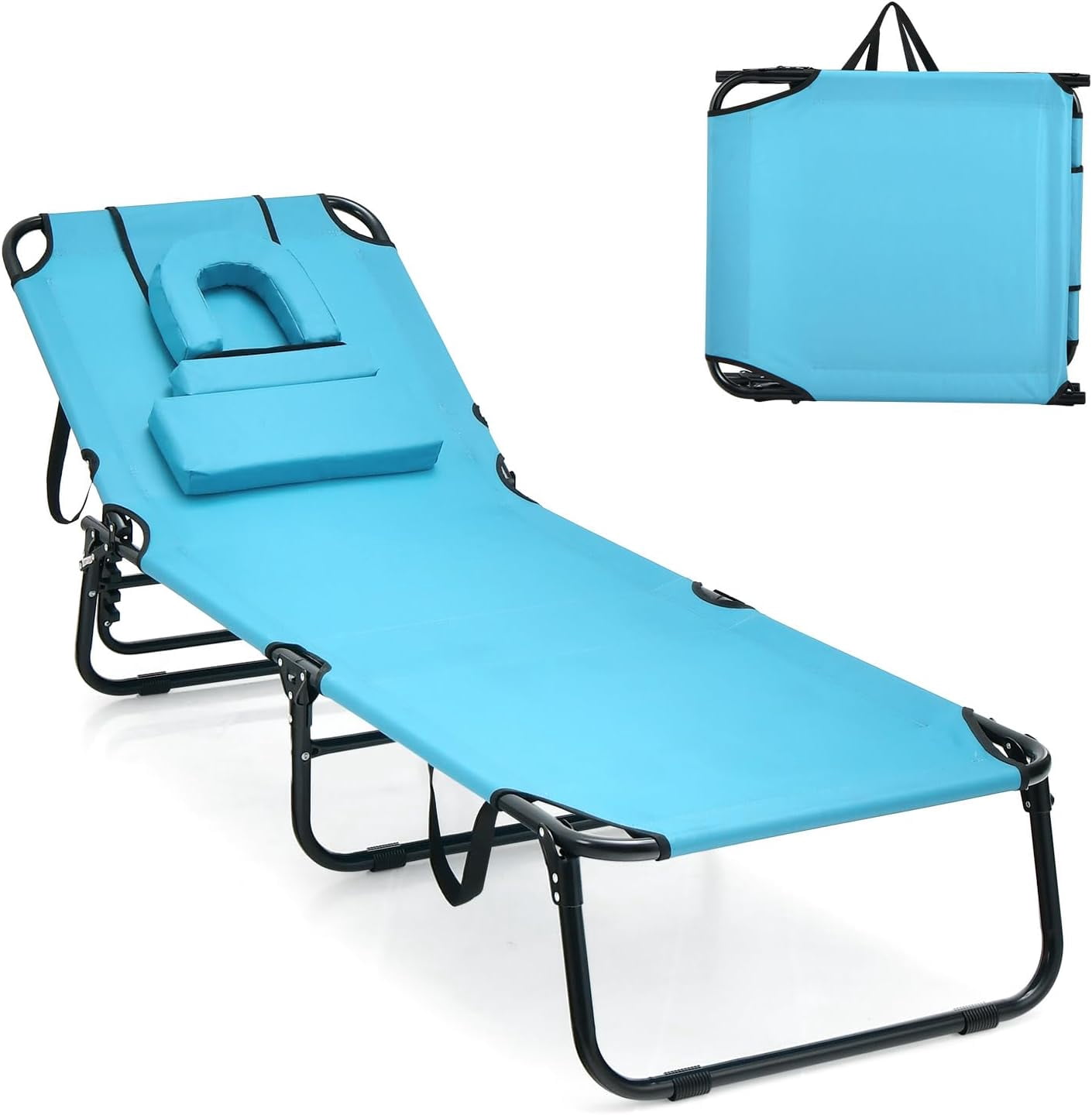 CHLET Beach Lounge Chair, Folding Sunbathing Recliner with Face Hole ...