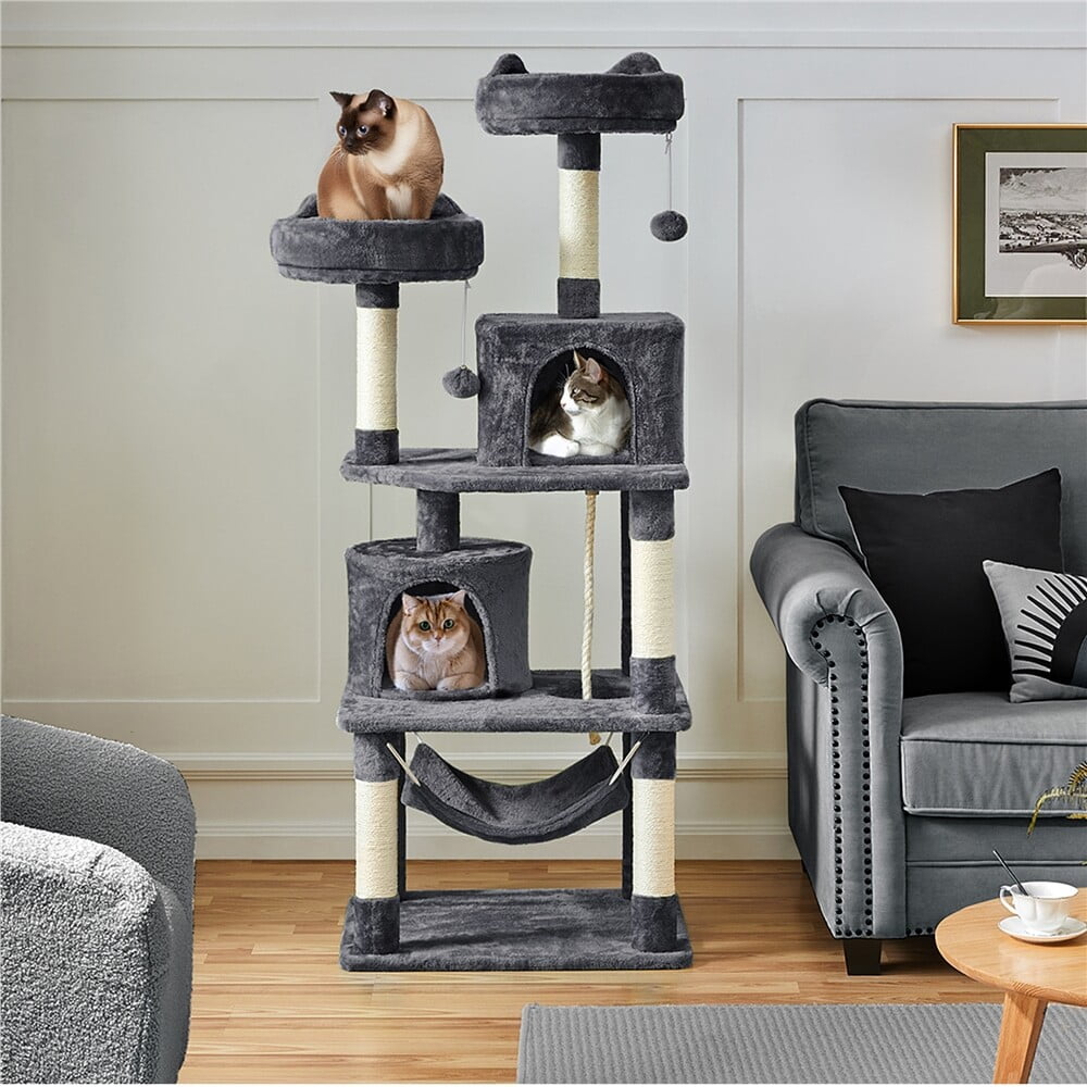 CHLET Cat Tree Multi-Level Cat Tower with Large Cat Condo＆Cozy Perches ...