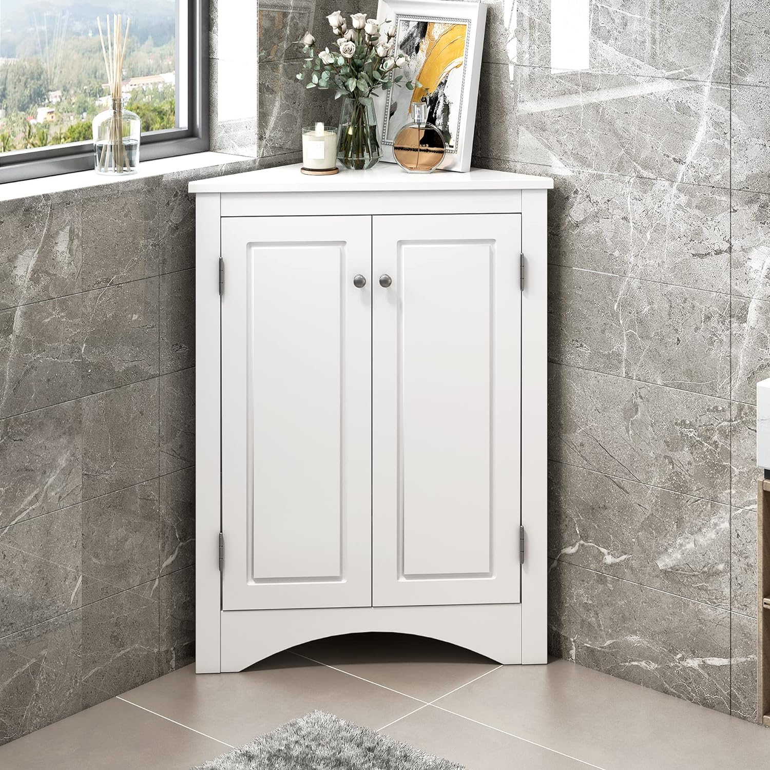 CHLET Corner Storage Cabinet with 2 Doors and 2 Tier Adjustable Shelves ...