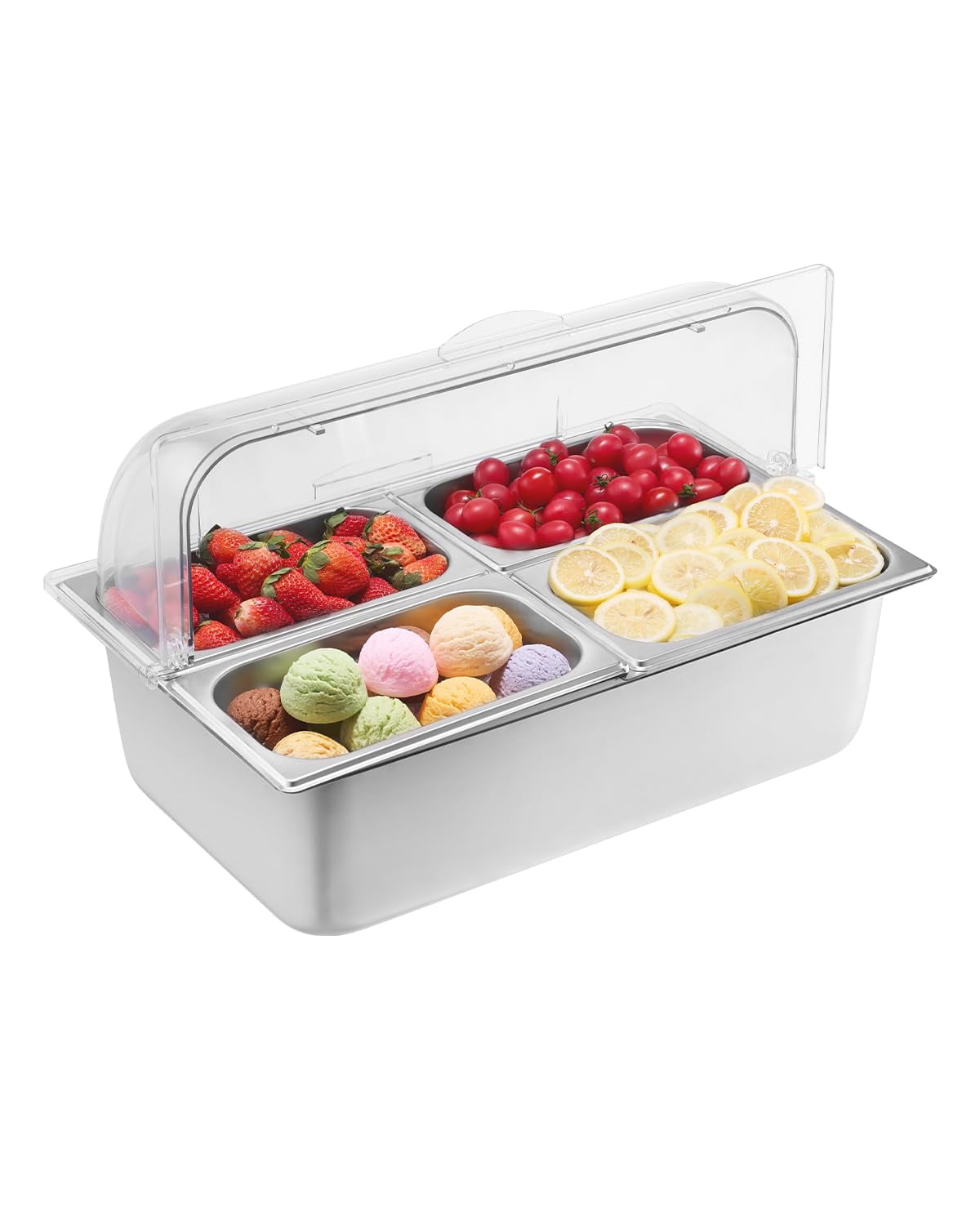 CHLET Countertop Food Serving Display Container, 4 Pan Stainless Steel ...