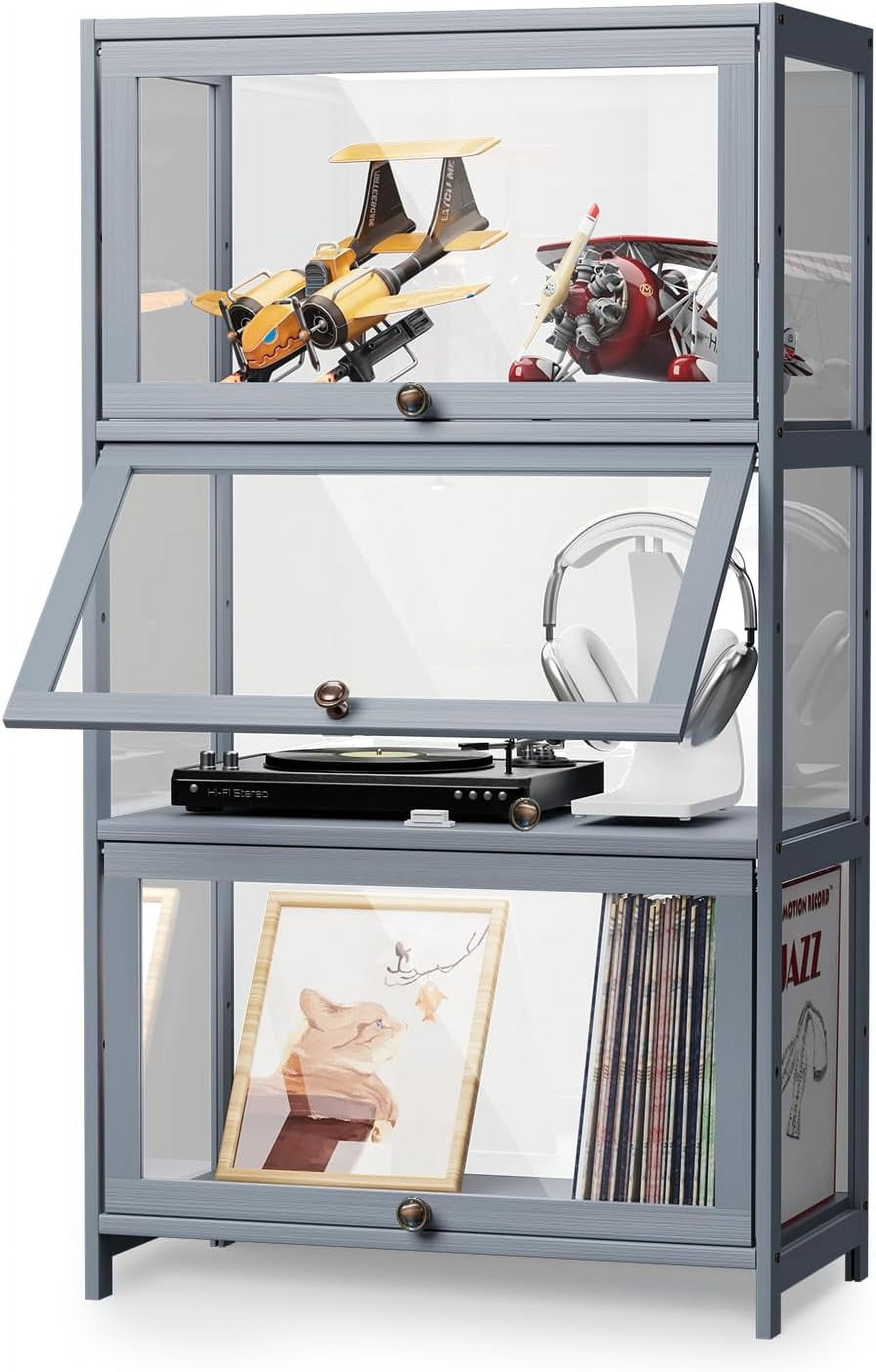 CHLET Display Cabinet with Door, Free Standing 3-Sided Clear Display ...