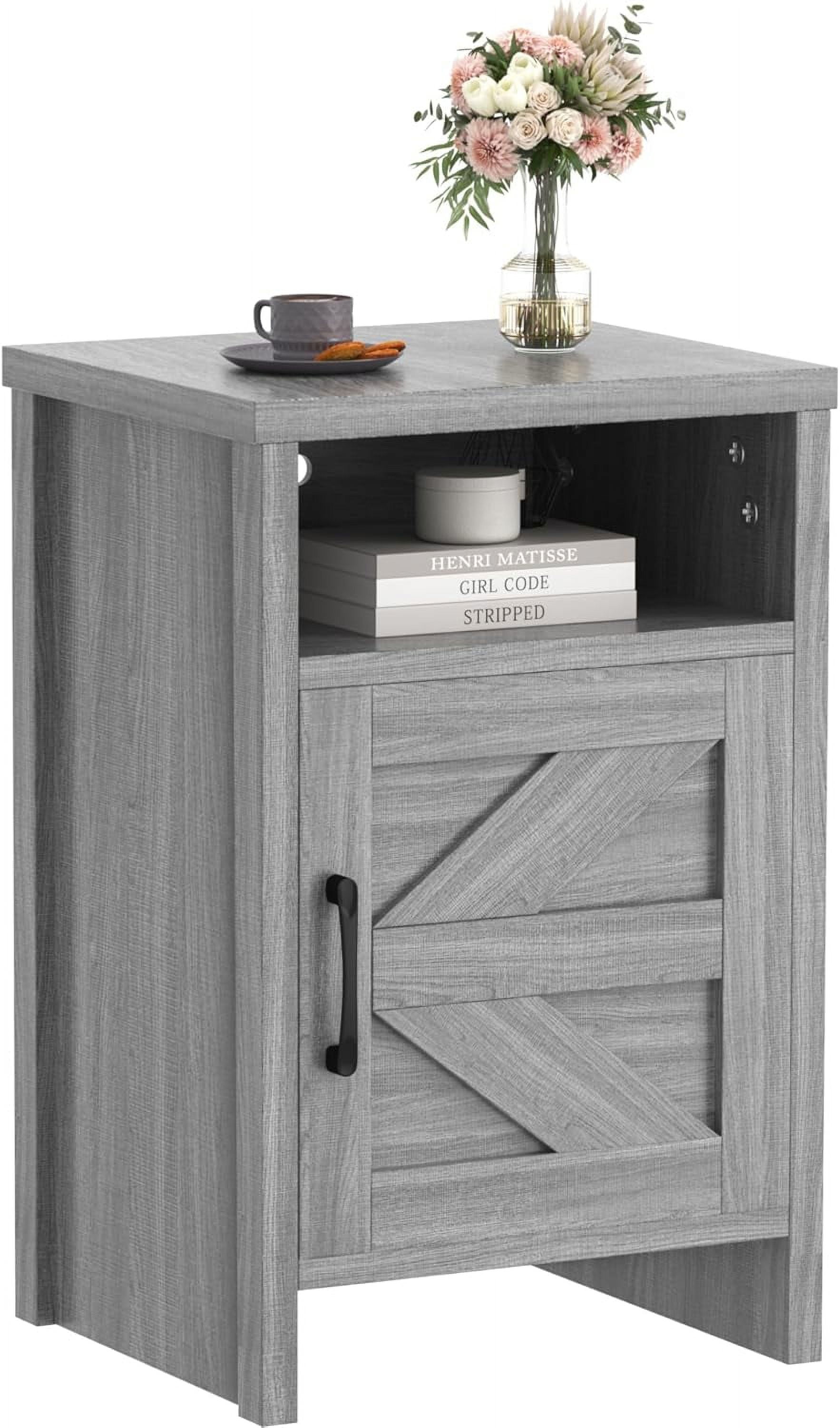 CHLET Farmhouse Nightstand, Modern Bedside Table with Barn Door and ...