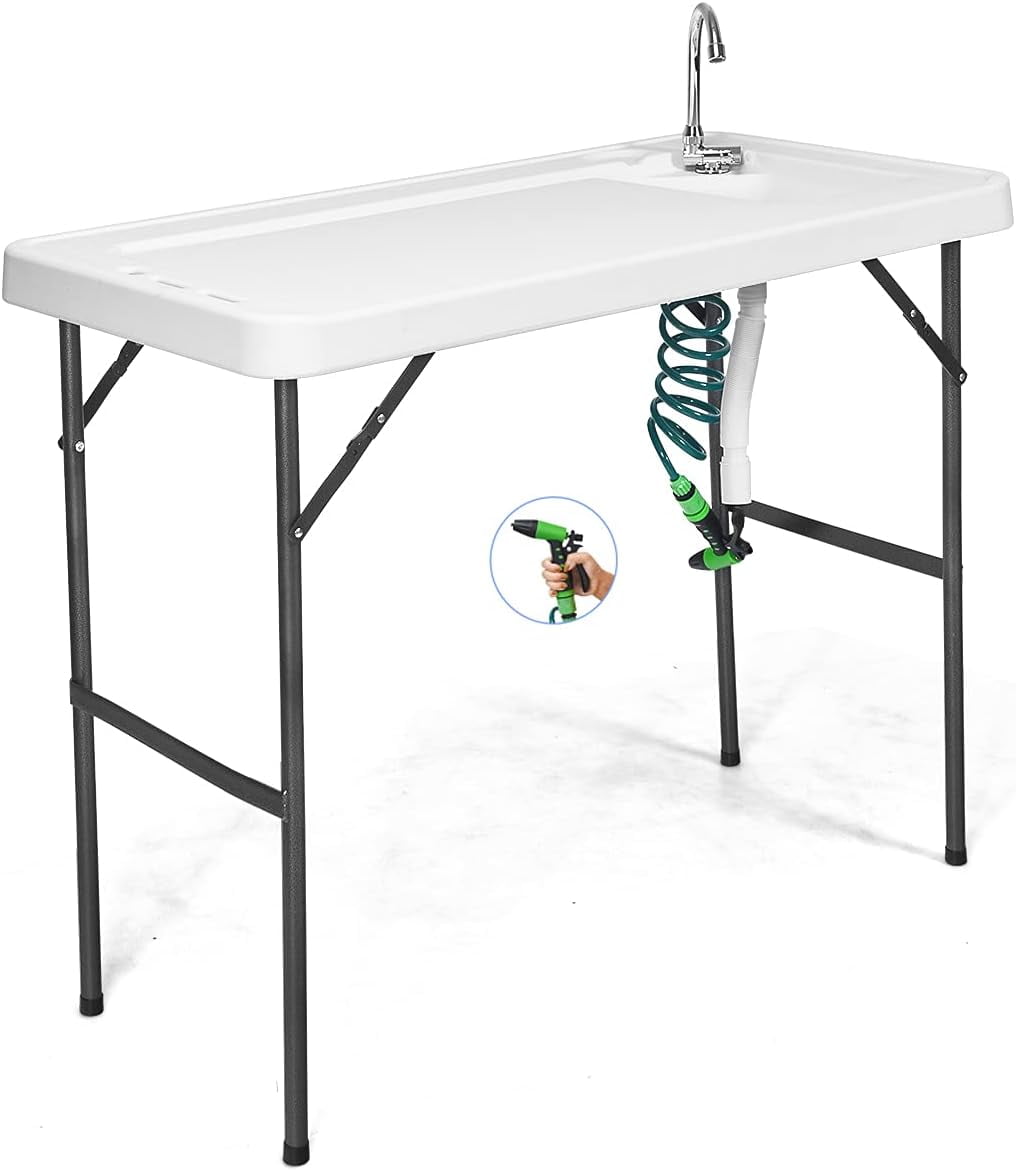 CHLET Fish Cleaning Table with Sink, Folding Fish Cleaning Station with ...