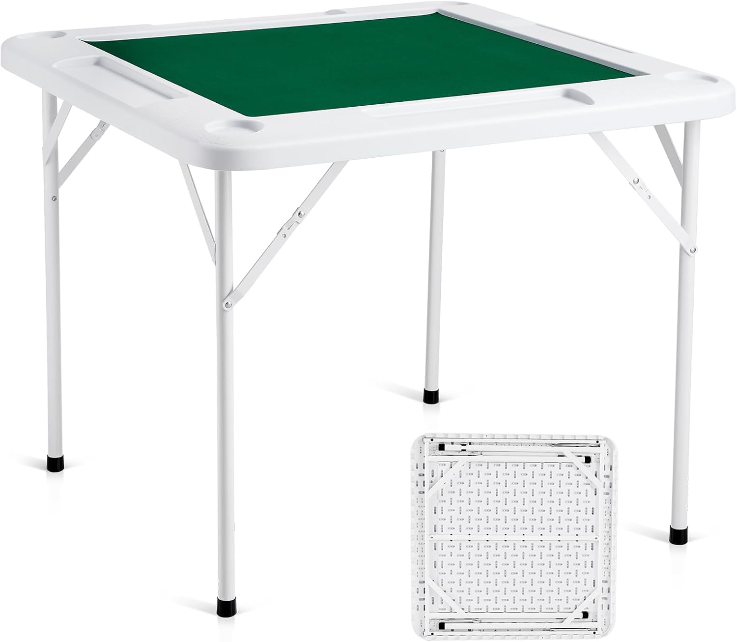 CHLET Folding Card Table, 4 Player Portable with 4 Cup Holders & Chip ...