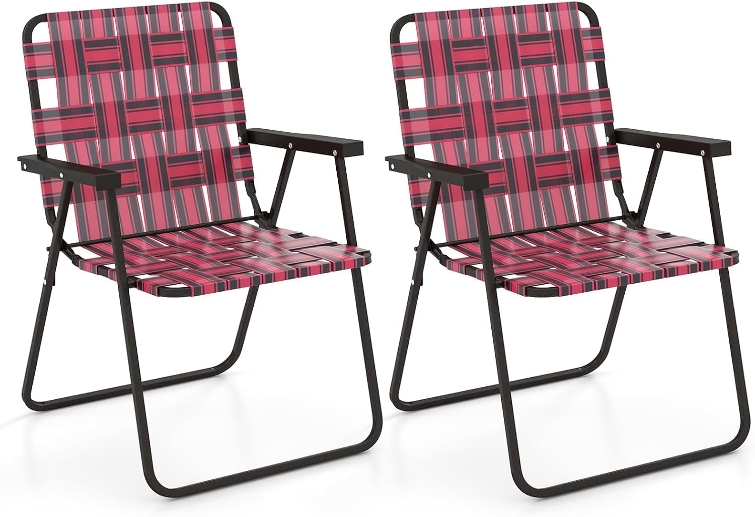 CHLET Folding Lawn Chairs Set of 2, Portable Webbed Chairs with Webbing ...