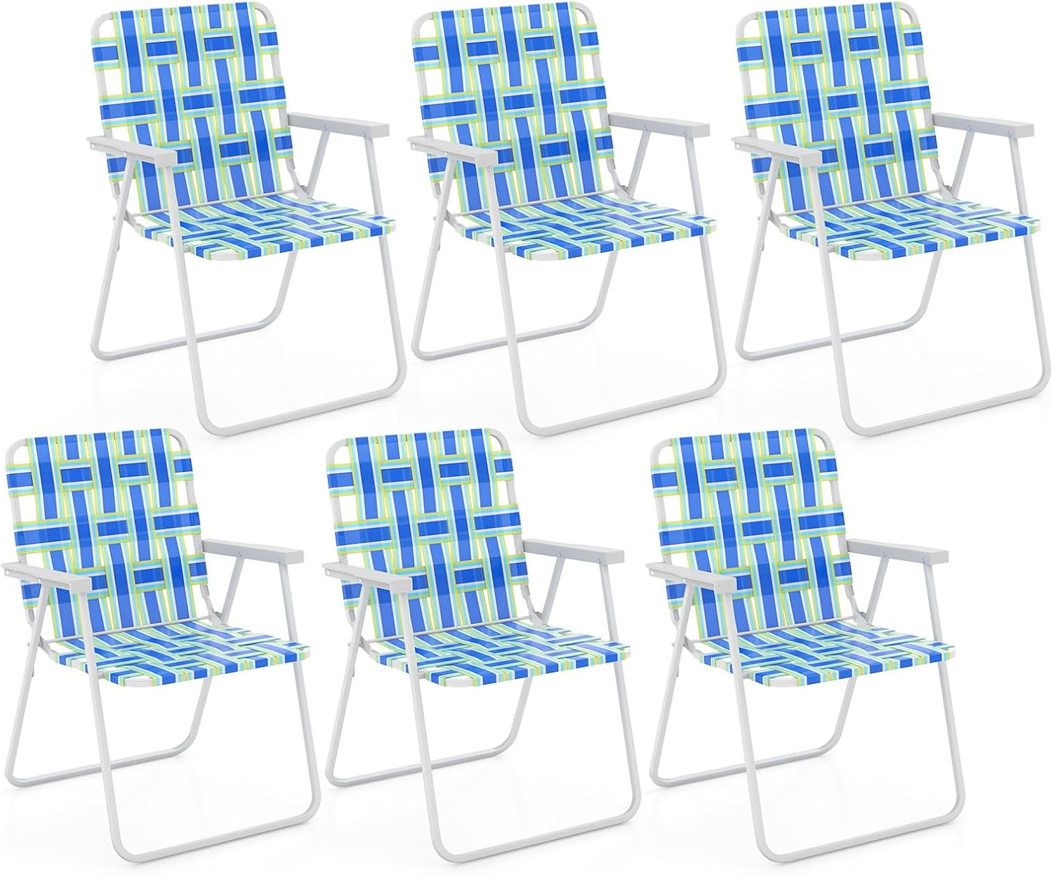 CHLET Folding Lawn Chairs Set of 6, Portable Webbed Chairs with Webbing ...