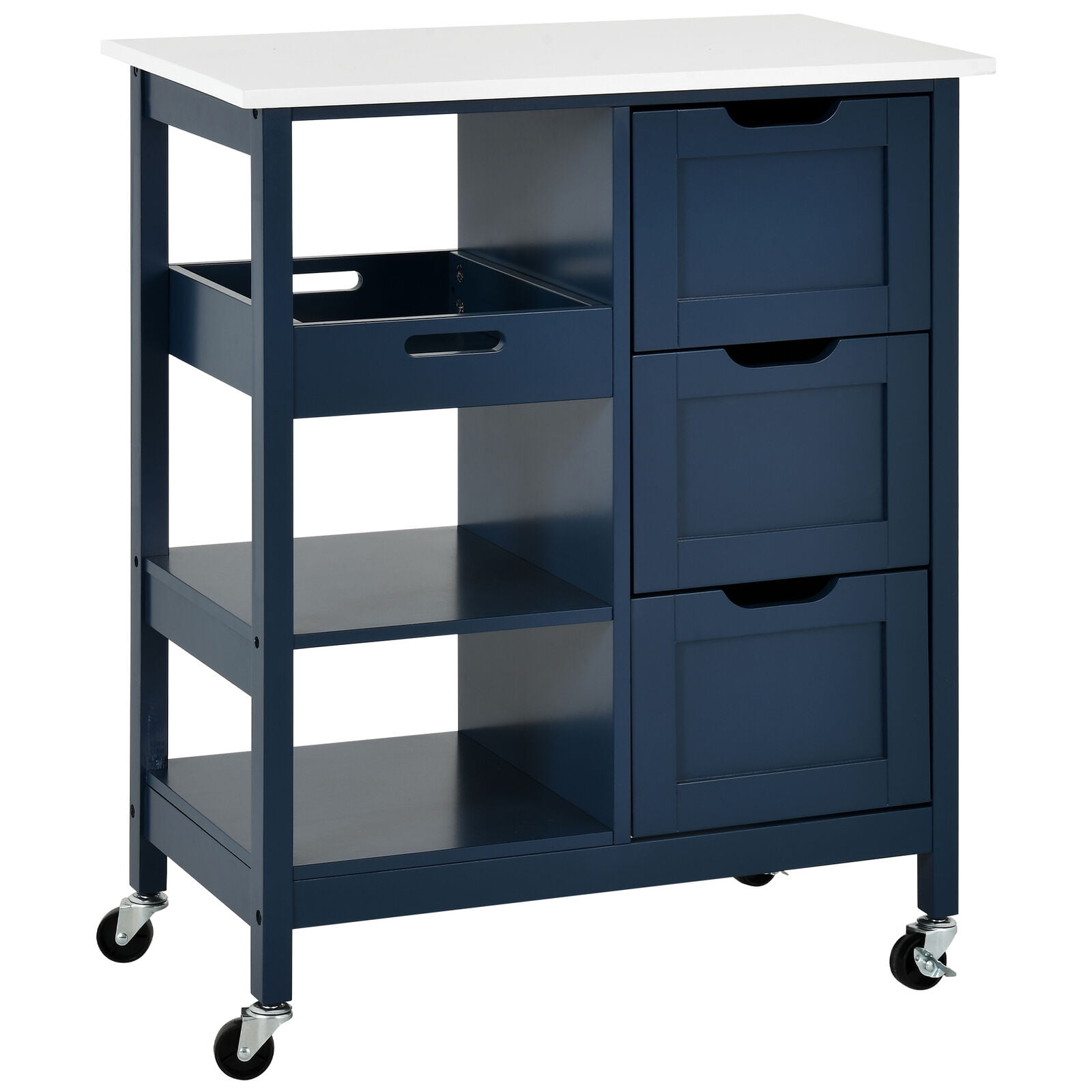 CHLET Home Rolling Kitchen Trolley Cart 33" Tall Wood Storage Drawers ...