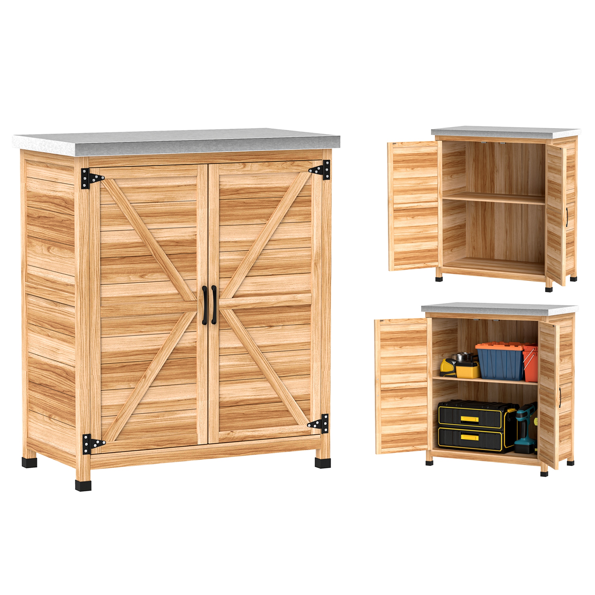 CHLET Outdoor Storage Cabinet, Wooden Tool Storage Box with Metal ...