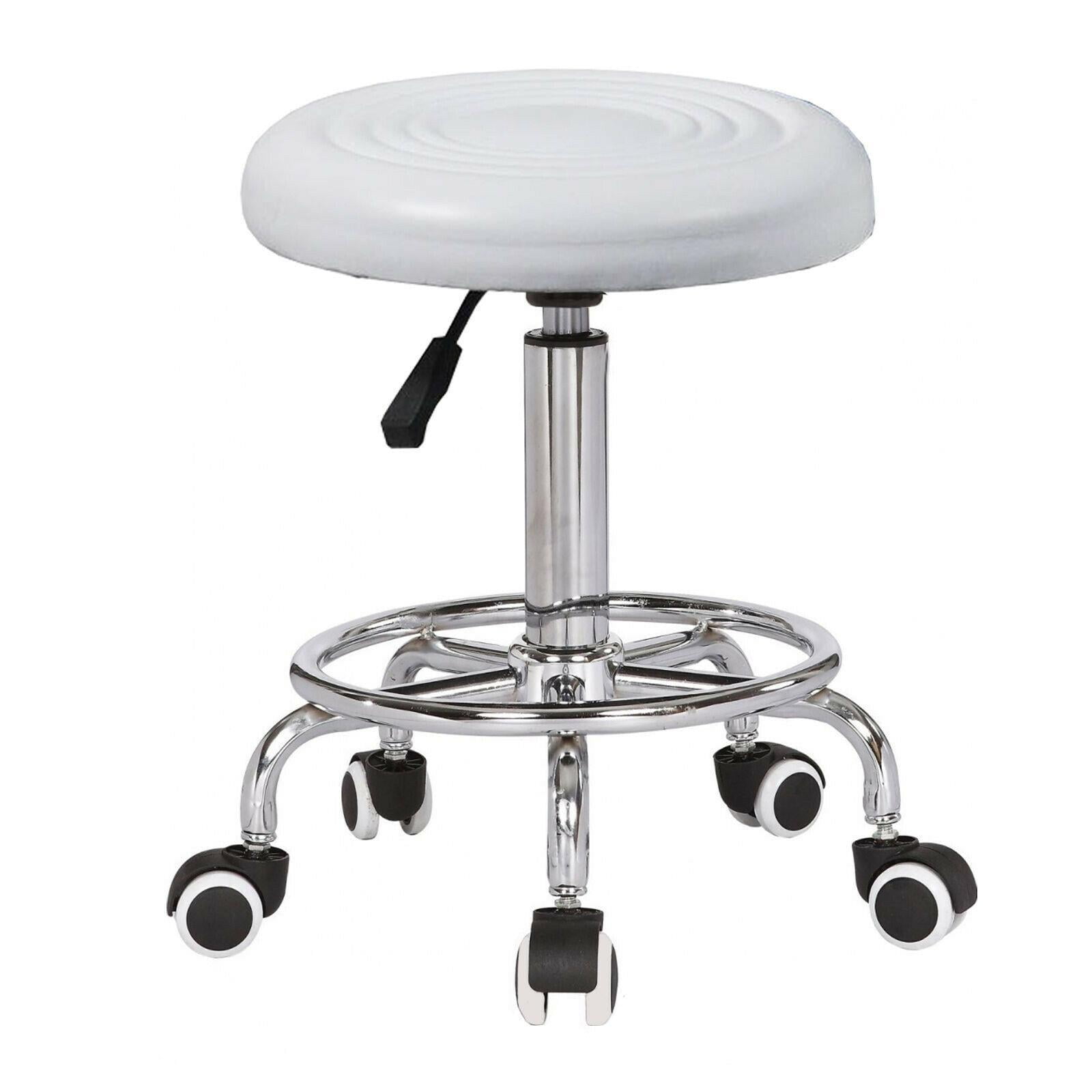 CHLET PU Leather Modern Round Rolling Stool with Footrest Height Adjustable Spa Drafting Salon ...