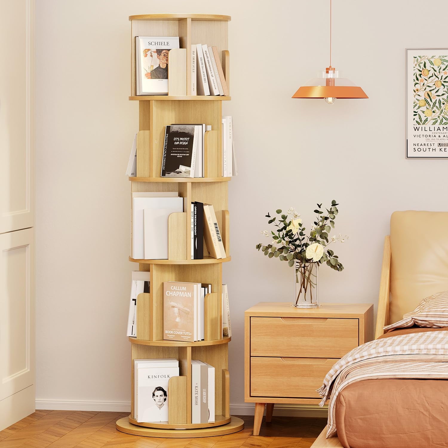 CHLET Rotating Bookshelf, 360° Rotating Bookcase for Small Space ...
