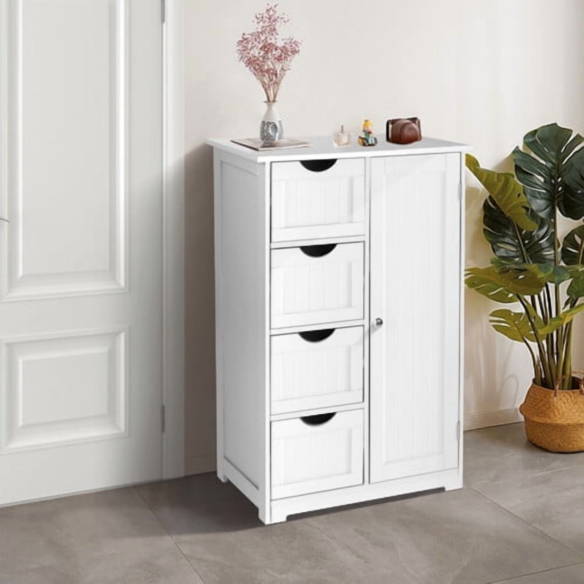 CHLET Small Storage Cabinet Wooden Bathroom Floor Cabinet Small Space ...