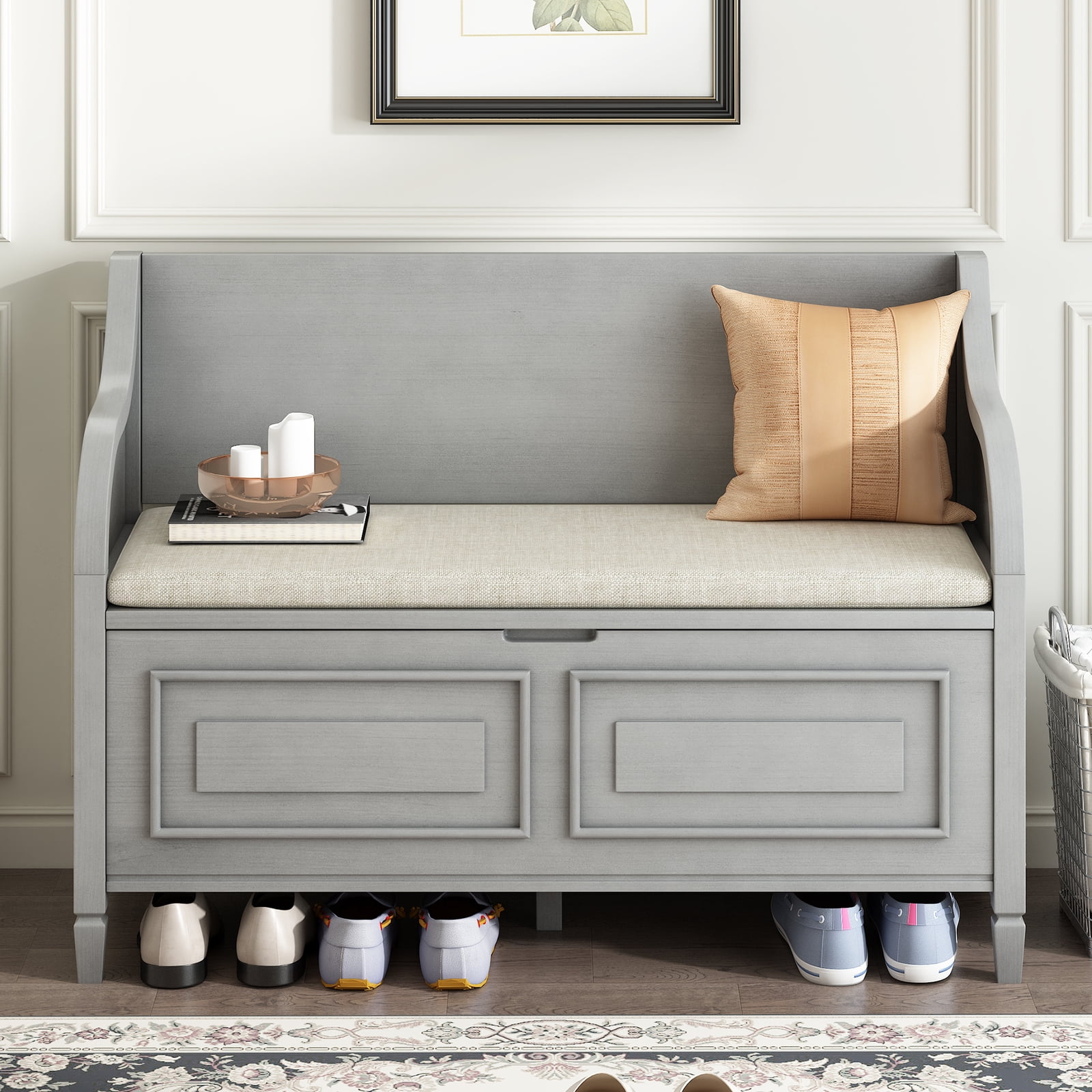CHLET Storage Bench Wooden Entryway Benches with Shoe Cabinets Under ...