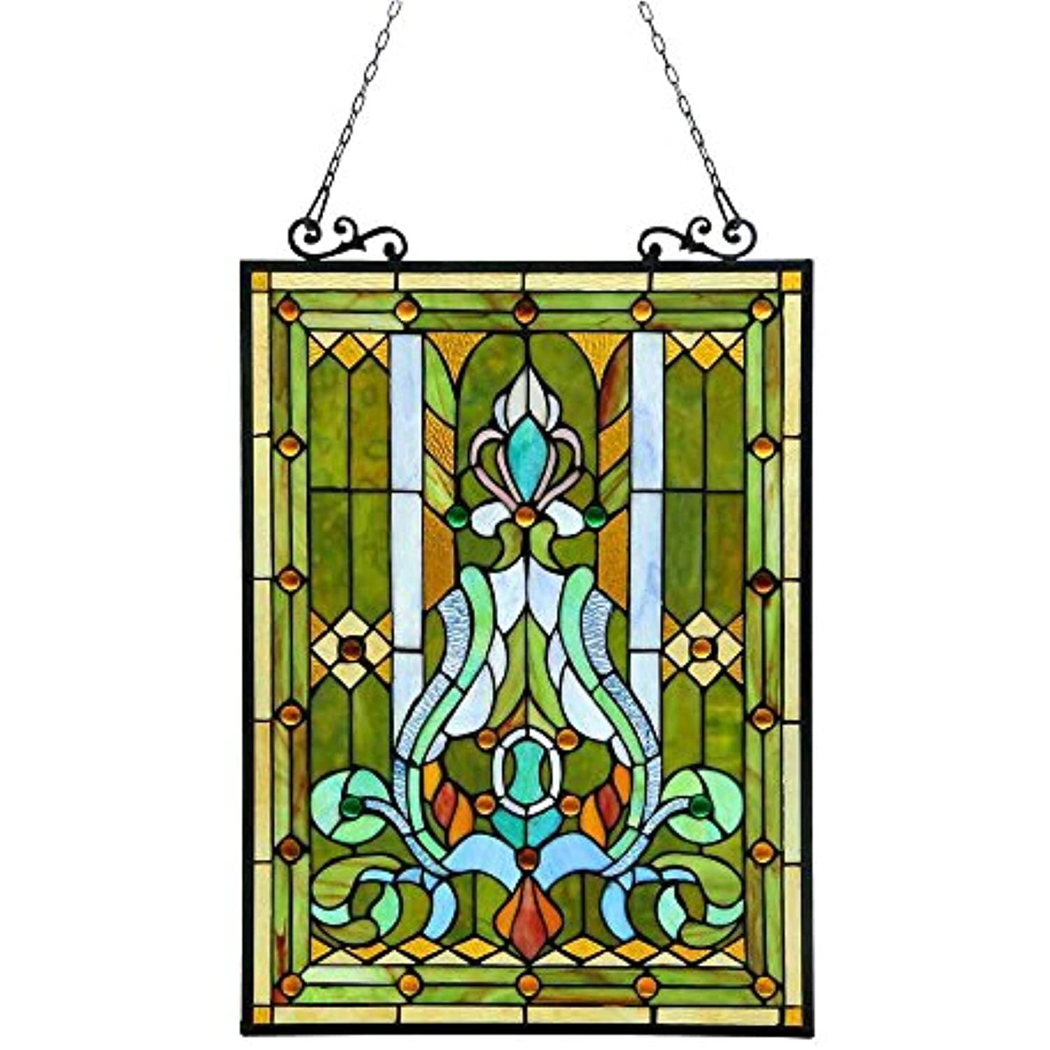 CHLOE Carina Tiffany-style Victorian Glass Window Panel 18x25.5 ...