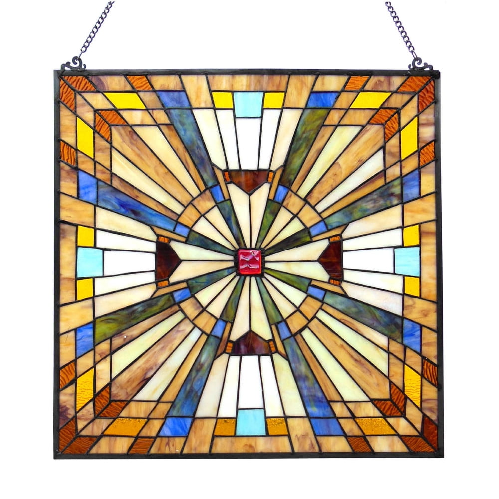 CHLOE Lighting FLARE Tiffany-glass Mission Square Window Panel 24 ...
