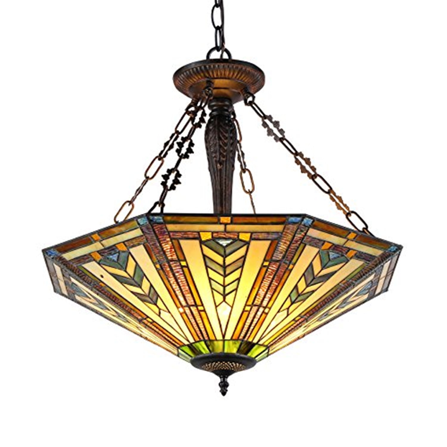 CHLOE Harrison Tiffany-style 3 Light Inverted Ceiling Pendant Fixture ...