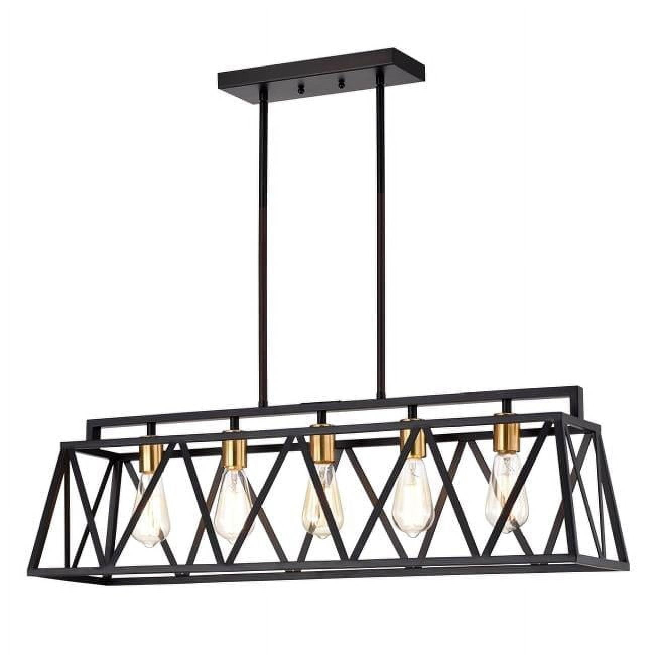 CHLOE Ironclad Industrial 5 Light Black Island Pendant Ceiling Fixture ...