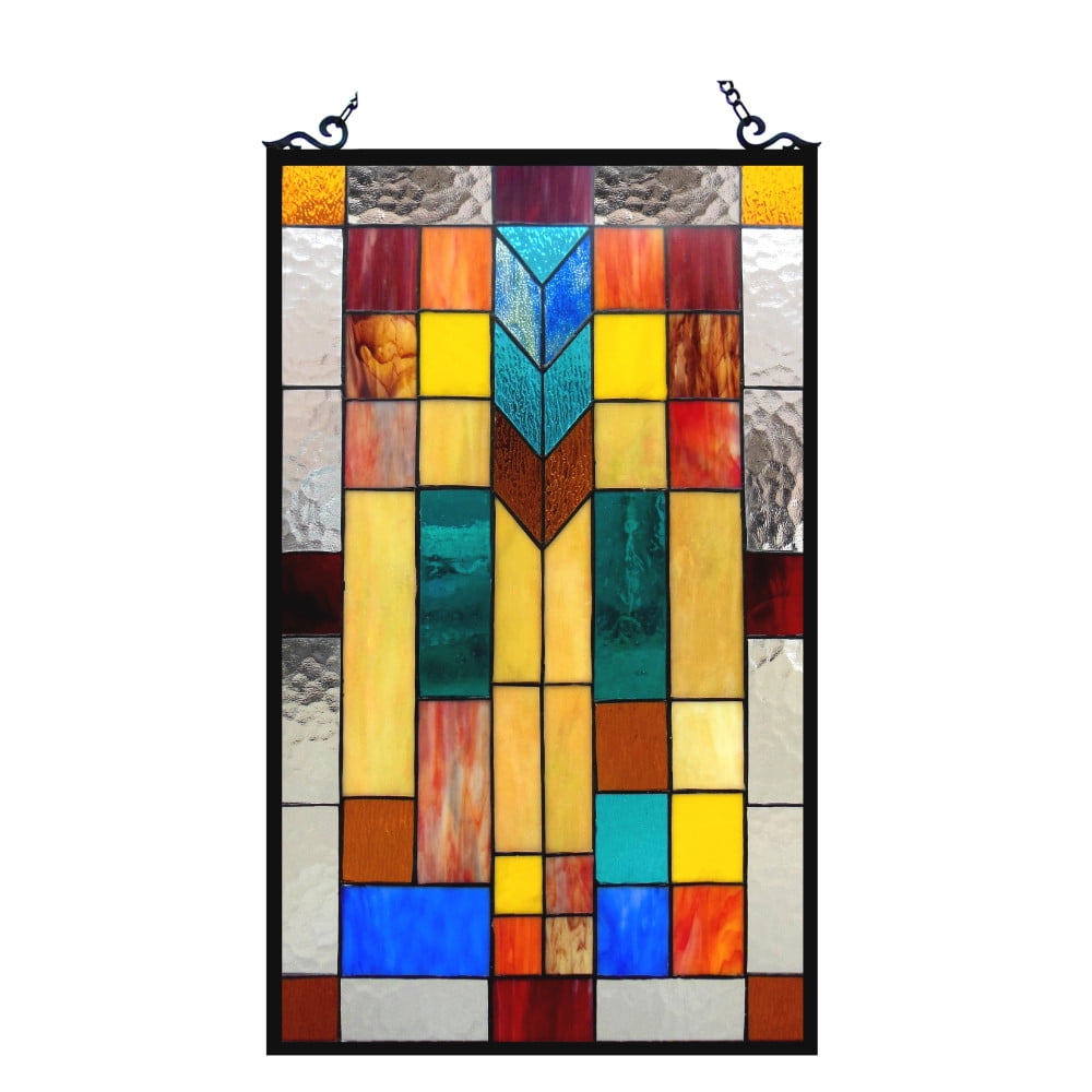 CHLOE Lighting TATE Tiffany-glass Mosaic Design Window Panel 16x26 ...