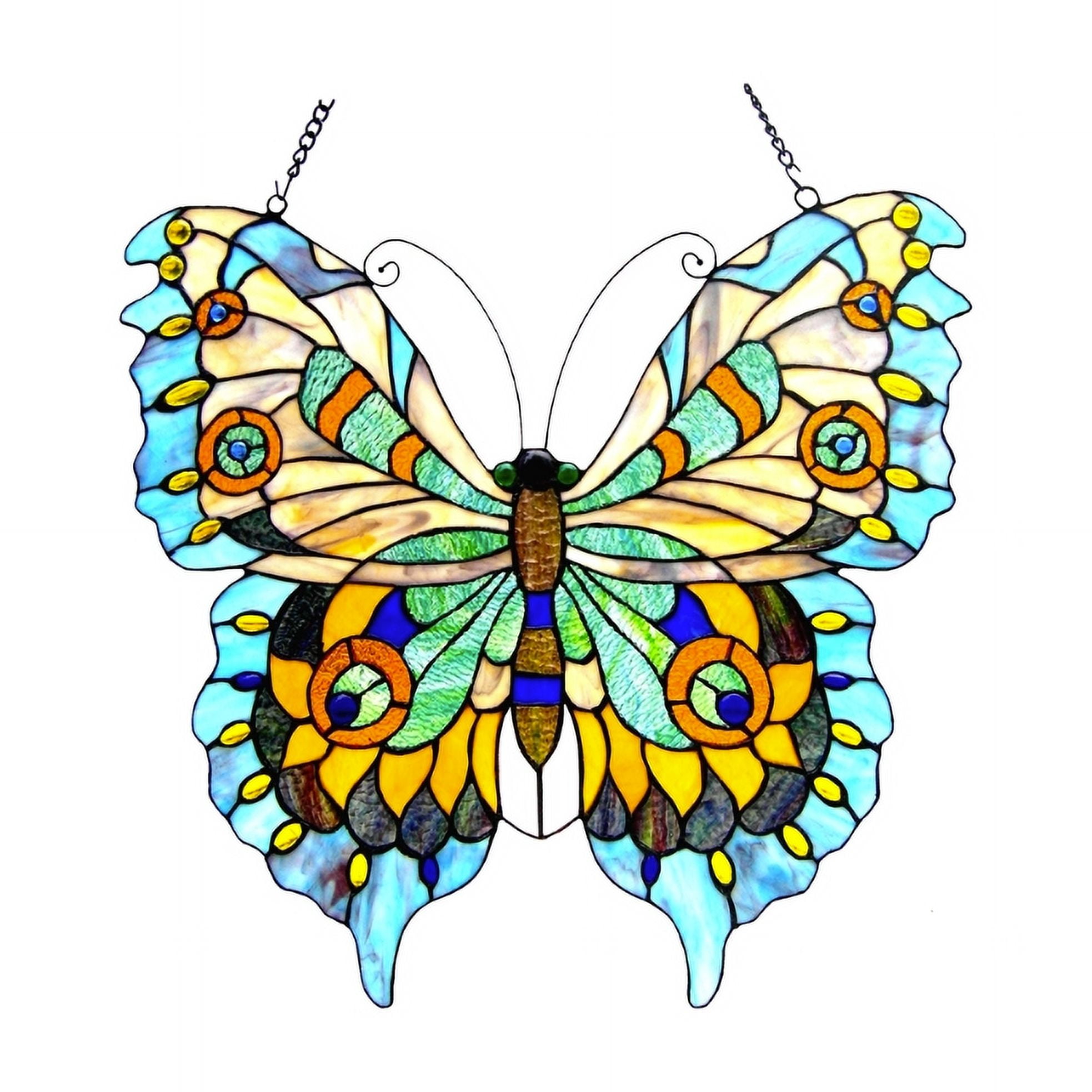 CHLOE Mariposa Tiffany-glass Stained Butterfly Window Panel 20x21 with ...