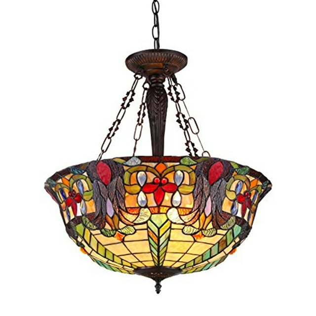 CHLOE Riley Tiffany 3 Light Victorian Inverted Ceiling Pendant Fixture ...