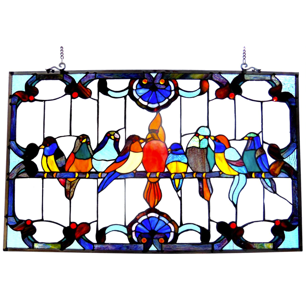 CHLOE Tiffany-glass featuring Gathering Birds Window Panel 32x20 ...