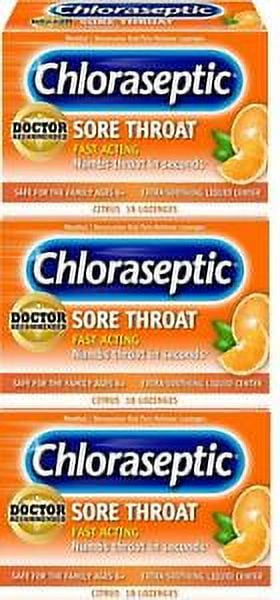 CHLORASEPTIC Lozenges STRONG! CITRUS Sore Throat & Cough 18ct ( 3 pack ...