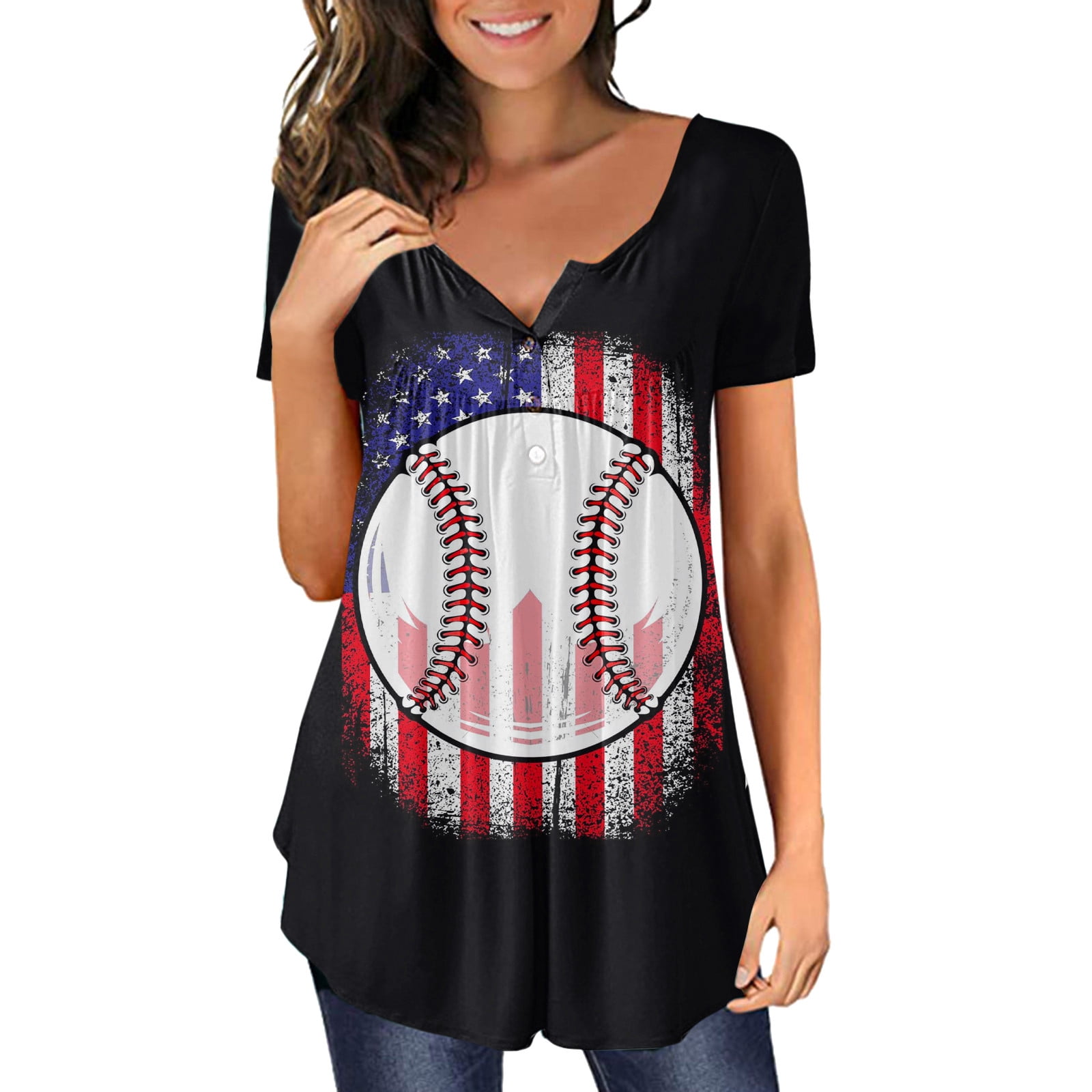 CHMORA American Flag Shirt Tops Womens 4th of July T-Shirts Buttons ...