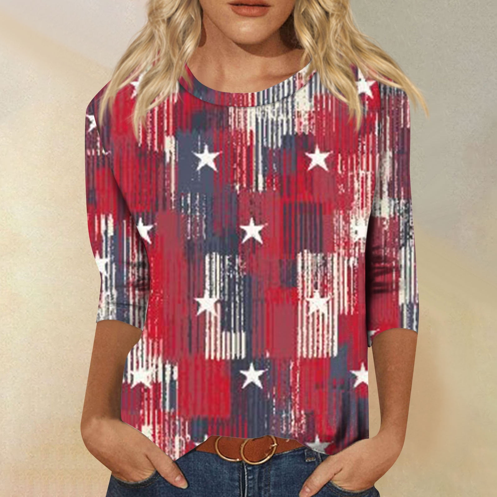 CHMORA American Flag Shirts for Women 3/4 Sleeve Tops Independence Day ...