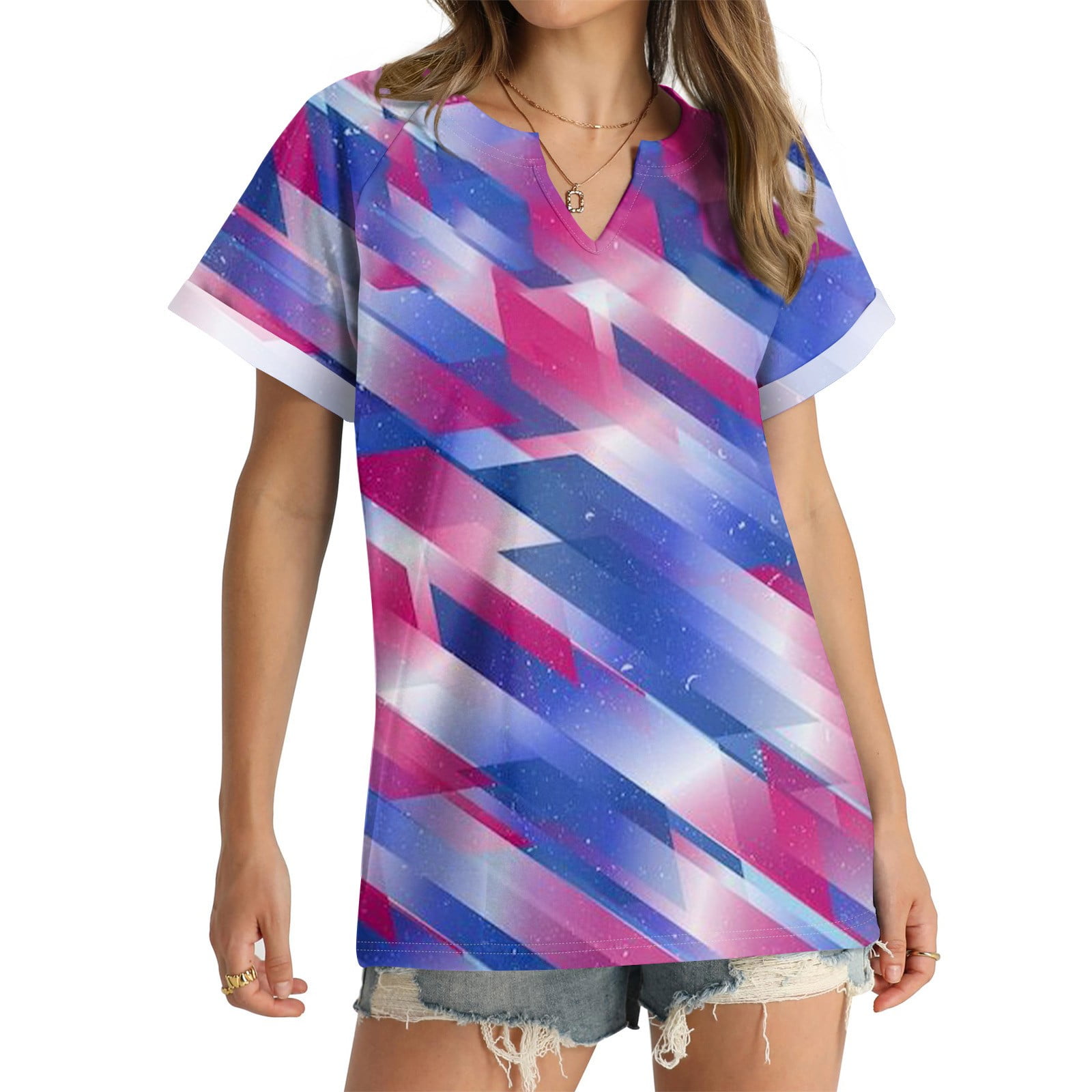 Chmora American Flag T Shirt Women Usa Star Stripes Fourth July Tee