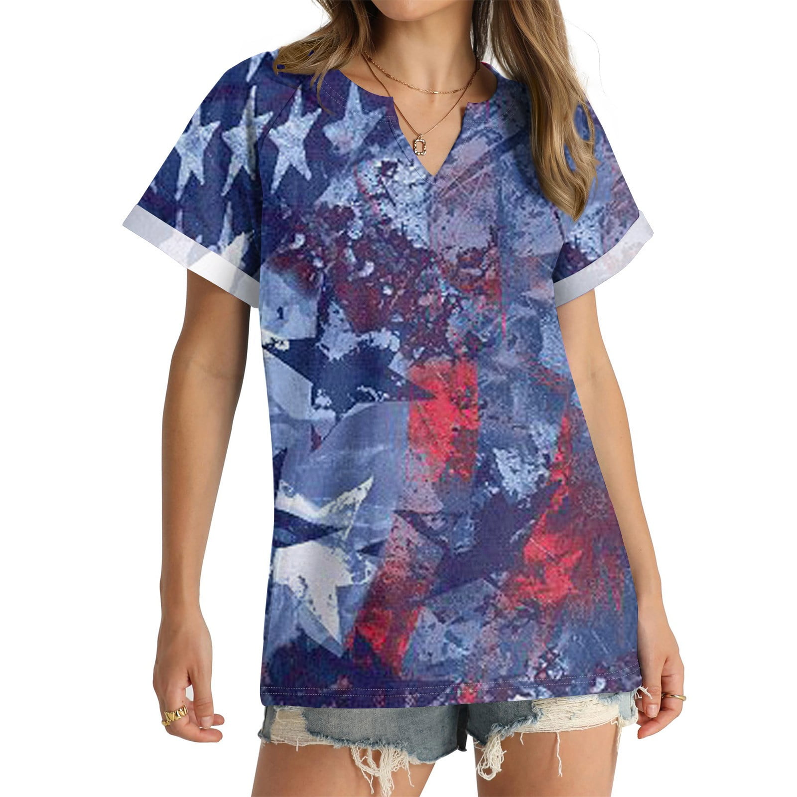 Chmora American Flag T Shirt Women Usa Star Stripes Fourth July Tee