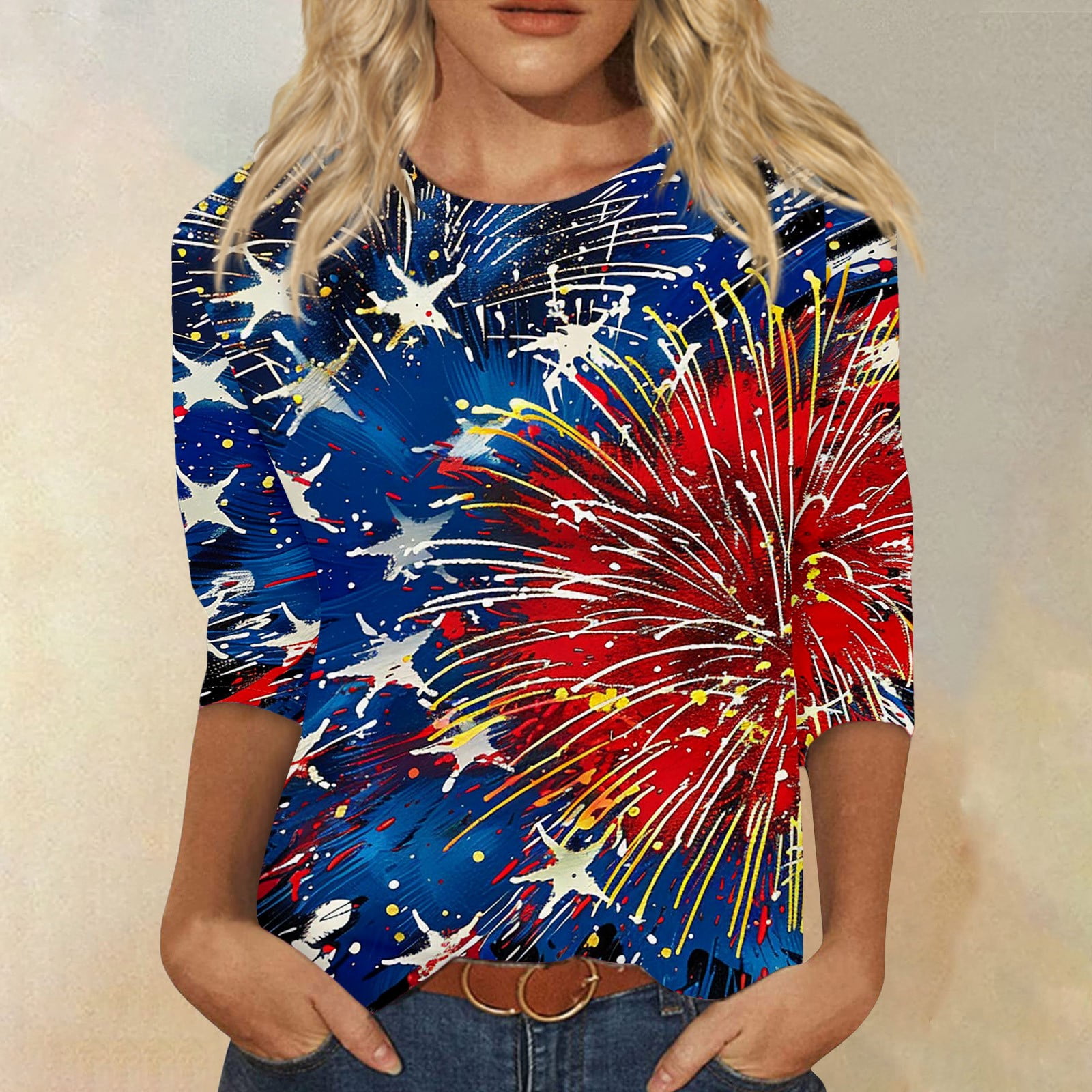 CHMORA Independence Day Shirts for Women 4th of July Red White and Blue ...