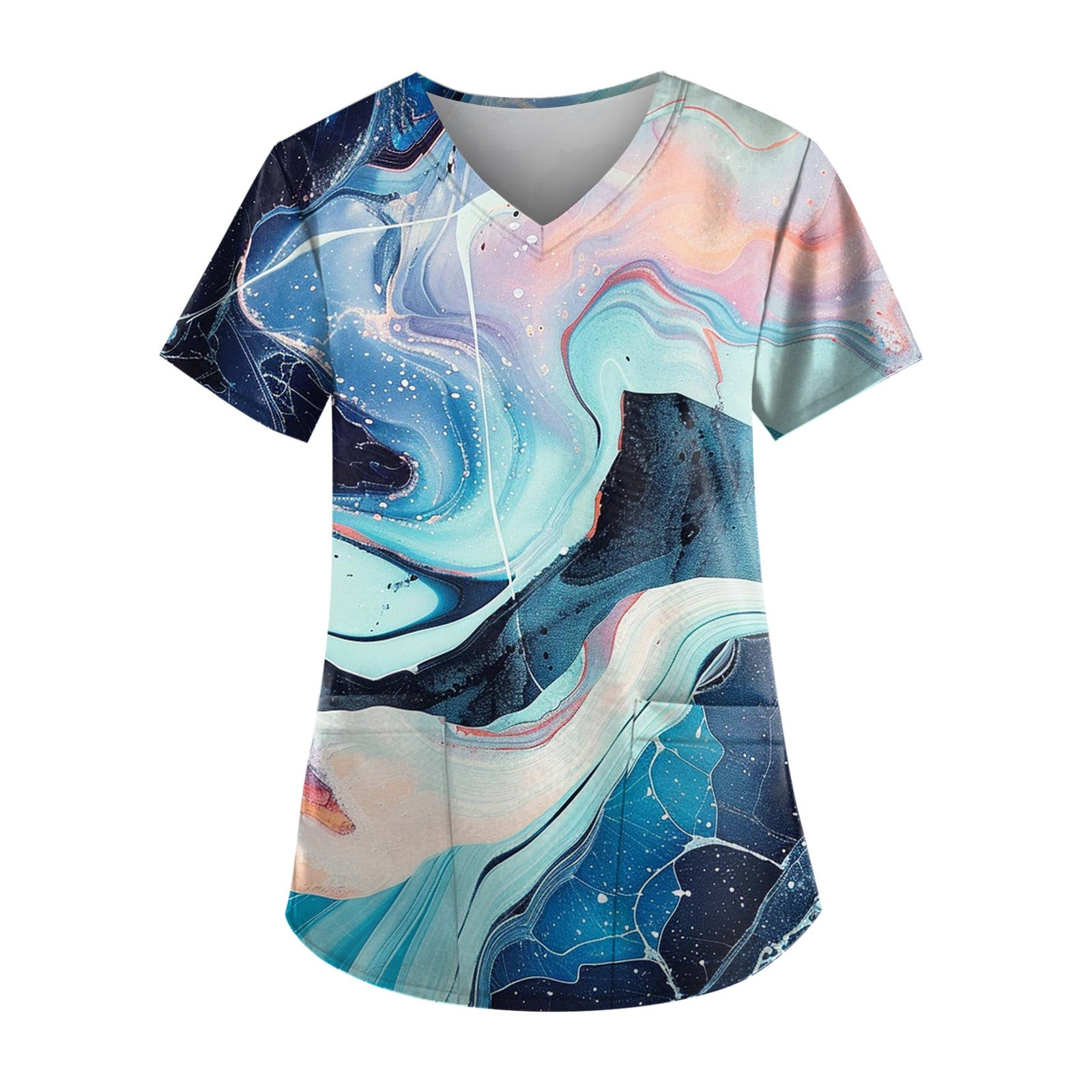 CHMORA Scrub Top for Woman Personalized Fation Print Short Sleeve V ...