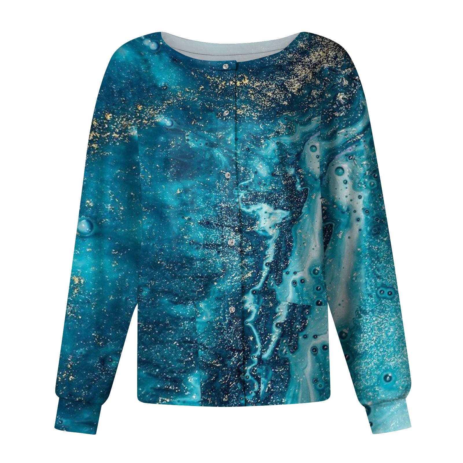 CHMORA Women's Print Long Sleeve Scrub Jacket with Button and Pockets ...