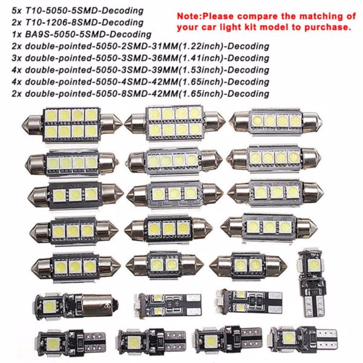 CHNGQN 23Pcs Car Interior White LED Light Bulb Dome Trunk Door ...
