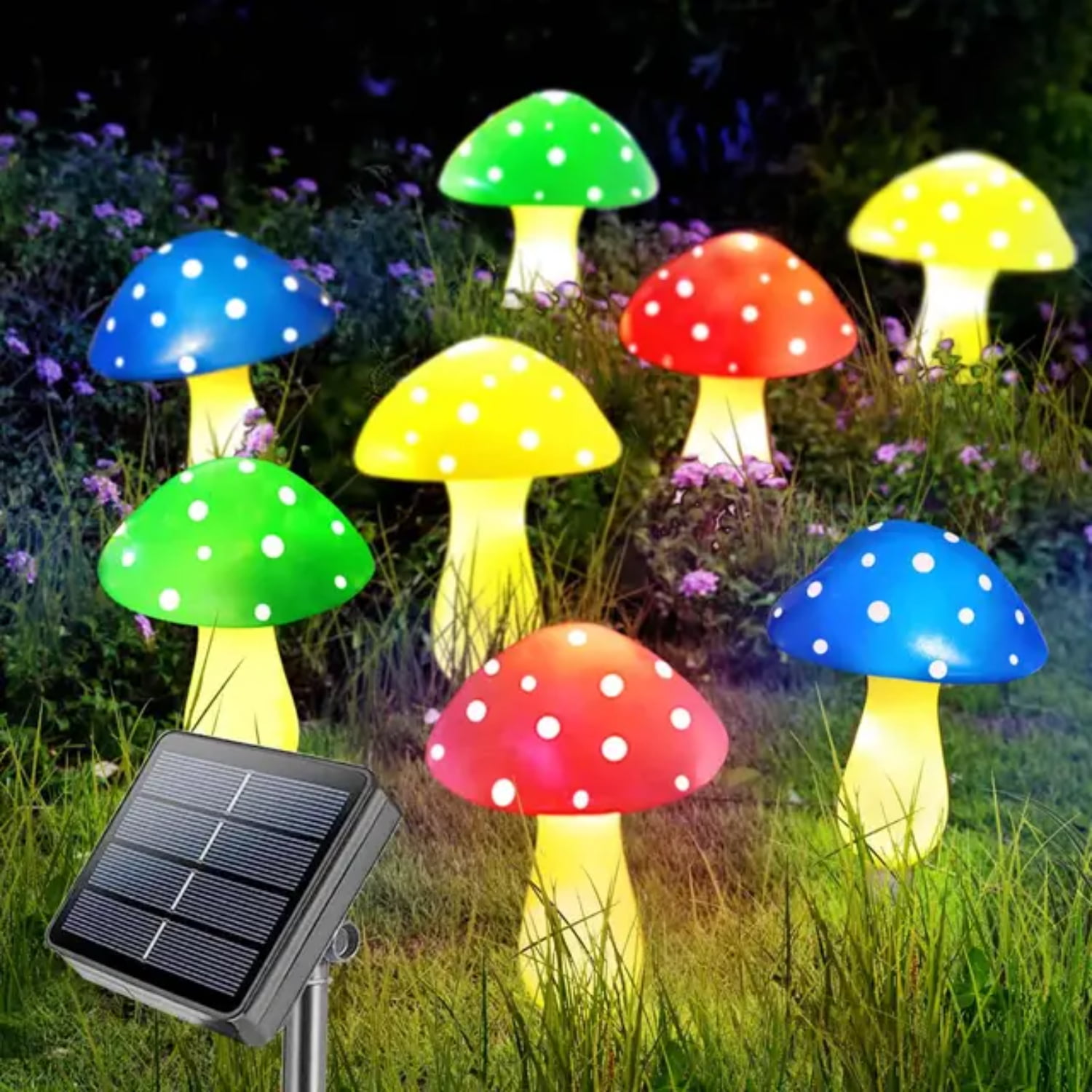 CHNGSPM Waterproof Red LED Solar Mushroom String Lights - Set of 8 ...