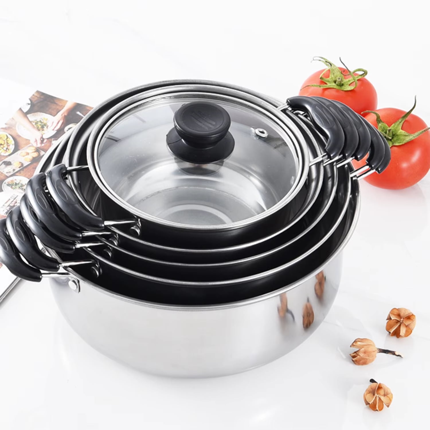 CHNGTO Non-Stick Induction Cookware Set: 5-Piece Double Bottom ...