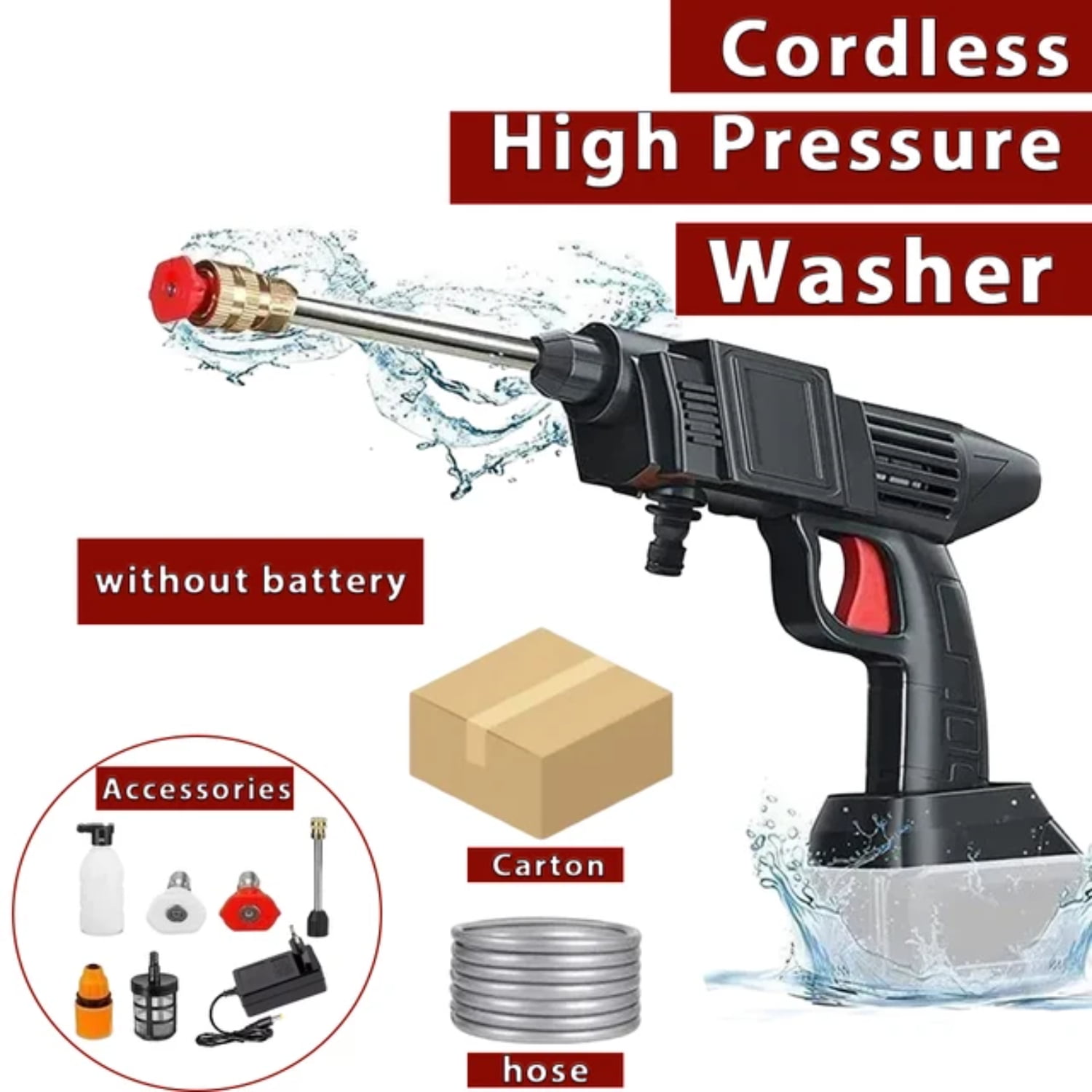 CHNGTO Portable Cordless High Pressure Washer Rechargeable Car Water ...