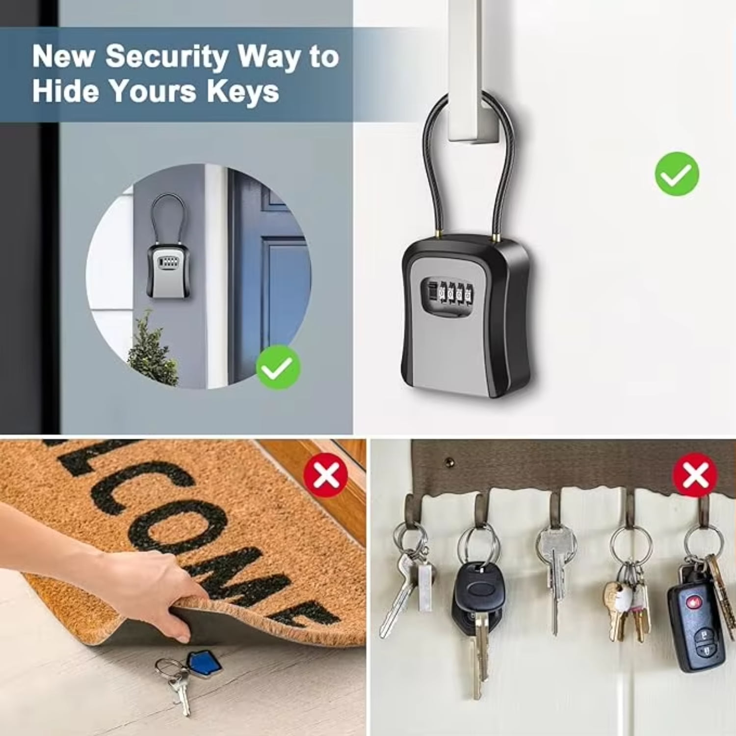 CHNGTO Secure Simple Lockbox - Key Lock Box with 4 Digit Combination ...