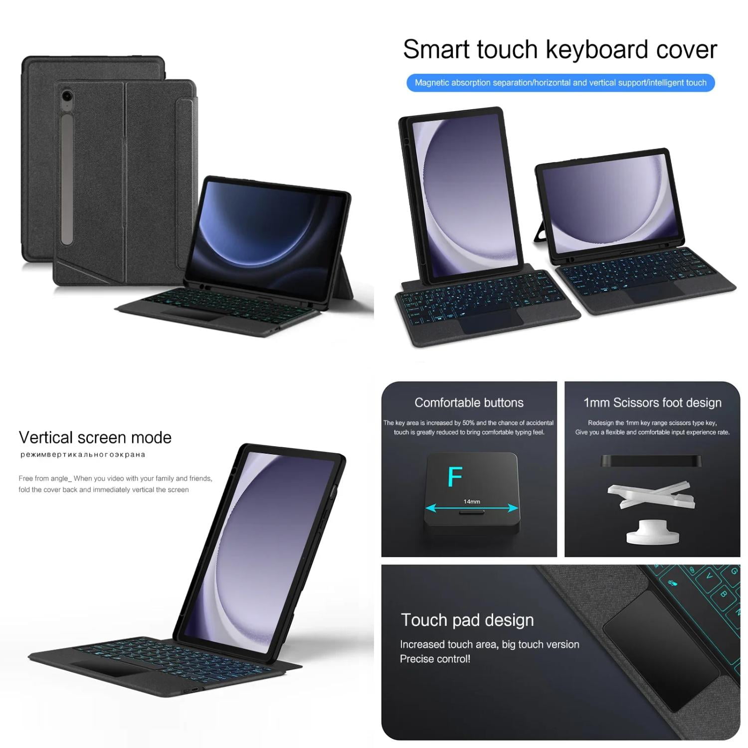 Chngtoa Backlit Smart Keyboard Split Cover With Trackpad For 11” Tablet
