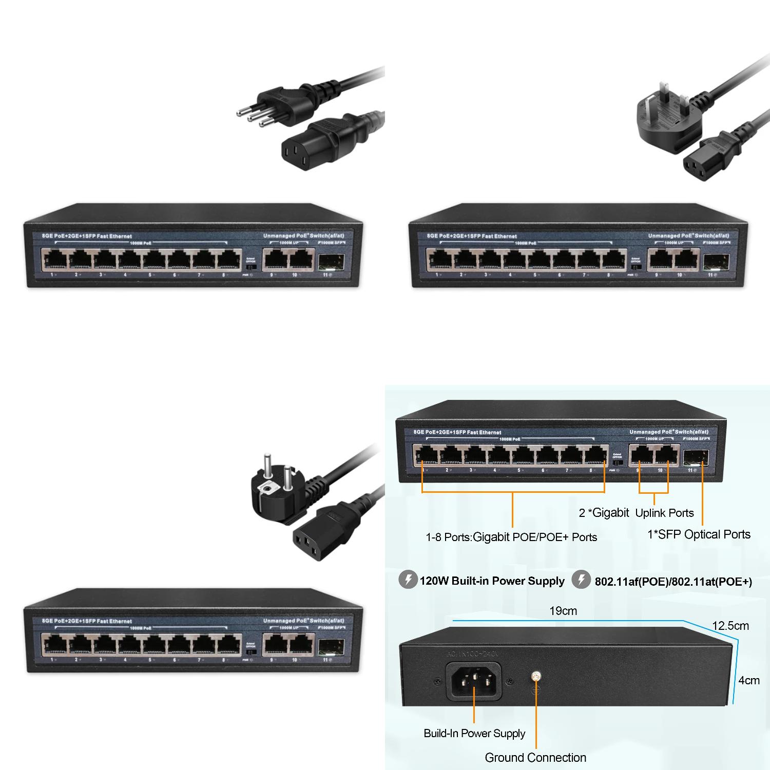 CHNGTOA High-performance Full Gigabit Unmanaged POE Network Ethernet Switch with 8 POE + 2 RJ45 ...