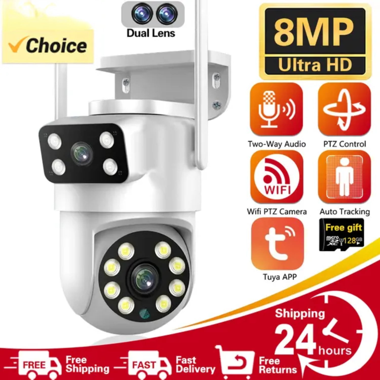 CHNGXJC AI Dual Screen 8MP 4K PTZ Camera with Dual Lens- Outdoor Audio ...
