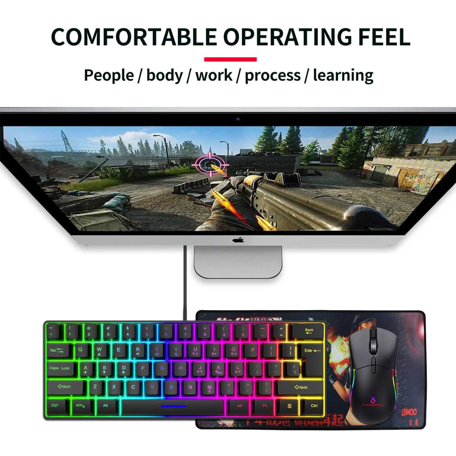 CHNGXJC Ergonomic Backlit Wired Gaming Keyboard with 61 Keys - USB ...