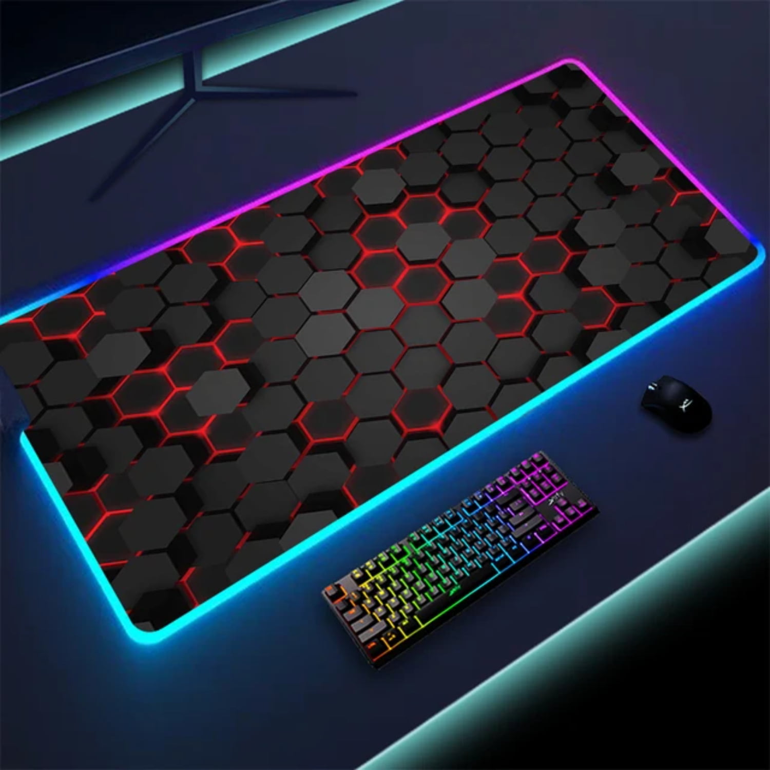 CHNGXJC Extra Large Geometric RGB Gaming Mouse Mat | LED Mousepad for ...