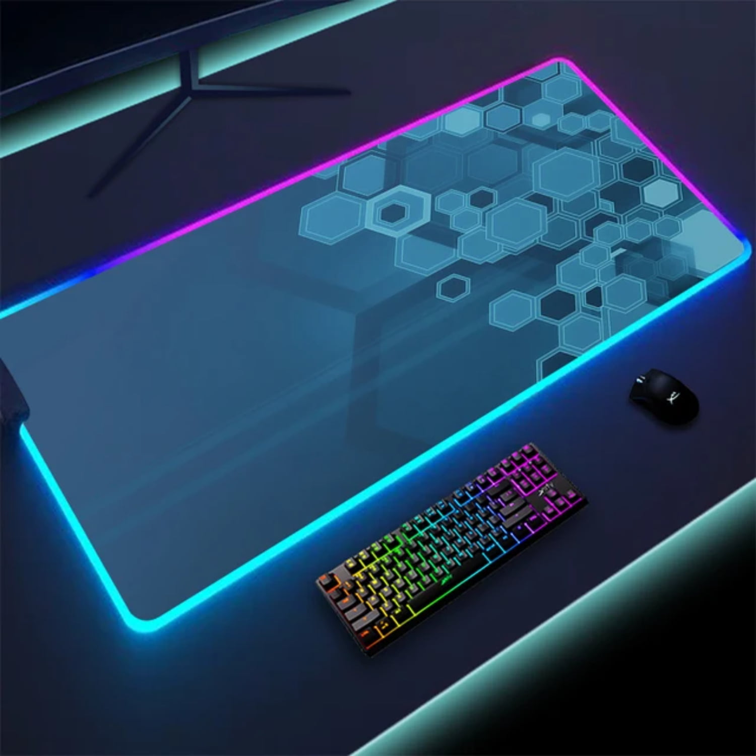 CHNGXJC Extra Large Geometric RGB Gaming Mouse Mat | LED Mousepad for ...