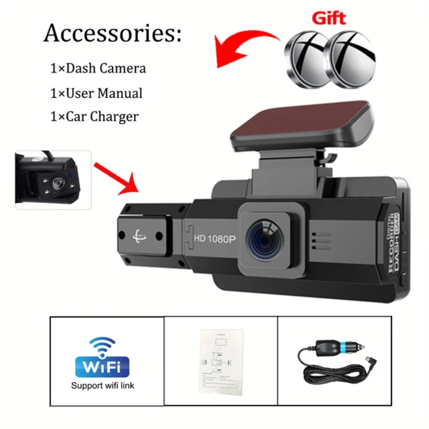 CHNGXJC High Definition 1080P WIFI Dual Camera Car DVR for Vehicles ...