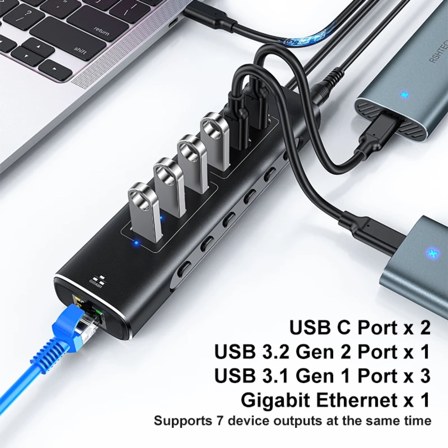 CHNGXJC High-speed USB C Ethernet Hub with RJ45 10/100/1000 Gigabit ...